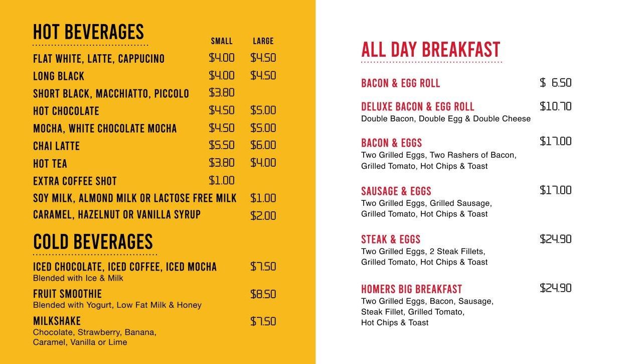 Menu - Homers Emerton